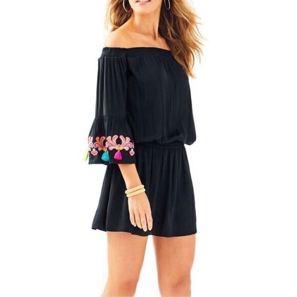 Lilly Pulitzer | Dresses | Lilly Pulitzer Polly Off The Shoulder Black ...